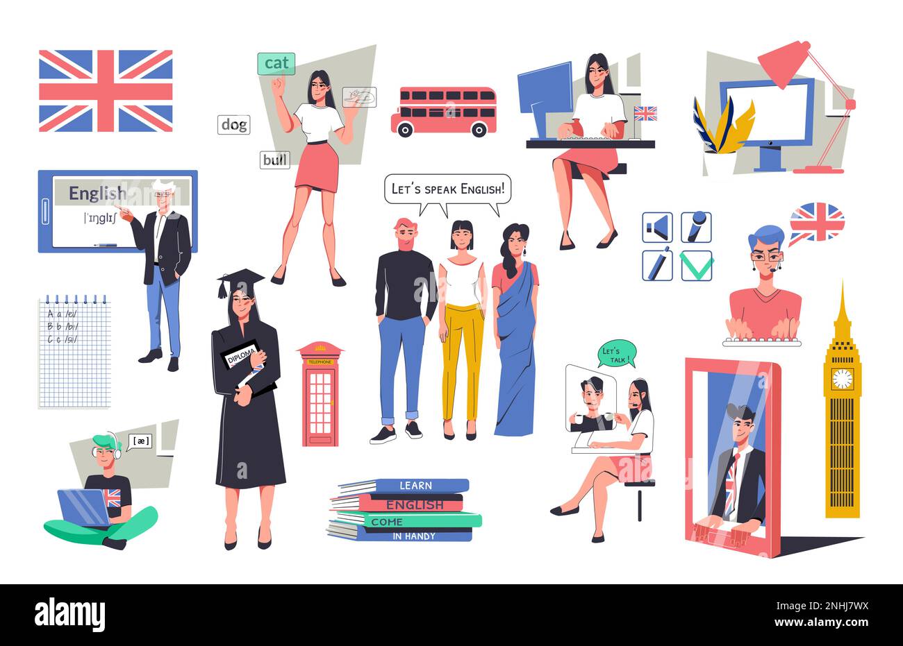 People learning english online seminars or courses and using tutorials ...