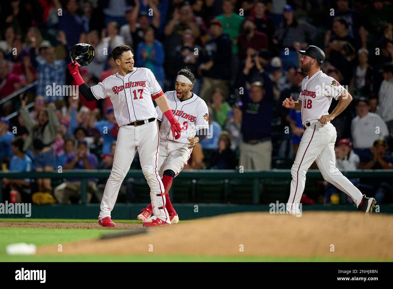 Rochester Red Wings Joey Meneses (17) celebrates hitting a walk-off ...