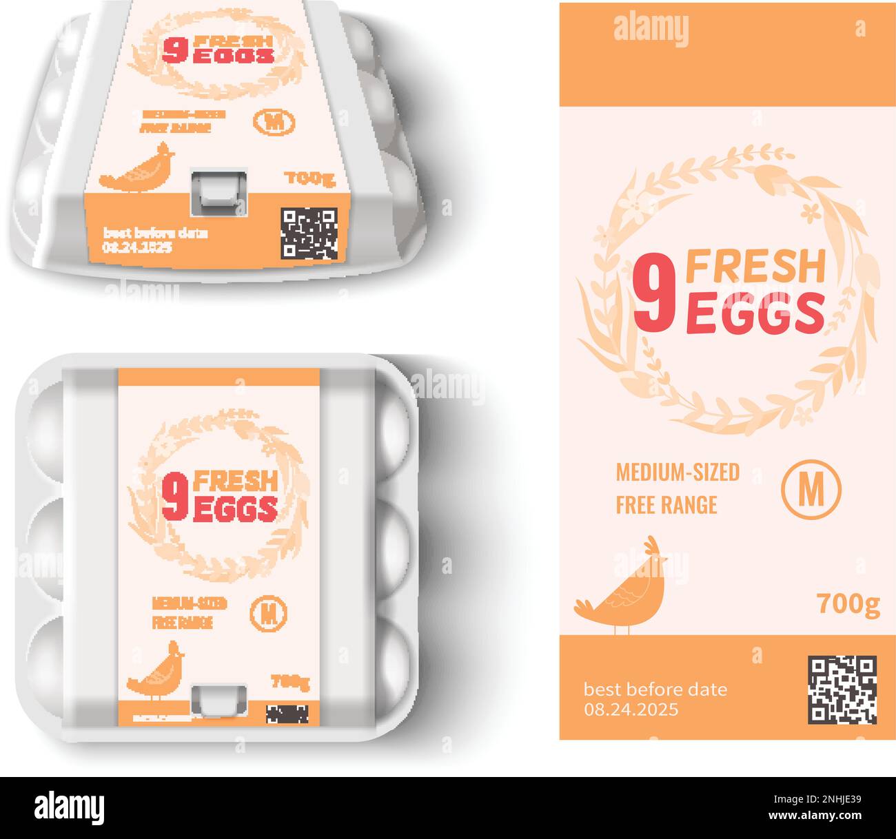 Chicken eggs package mockup and label template isolated against white ...