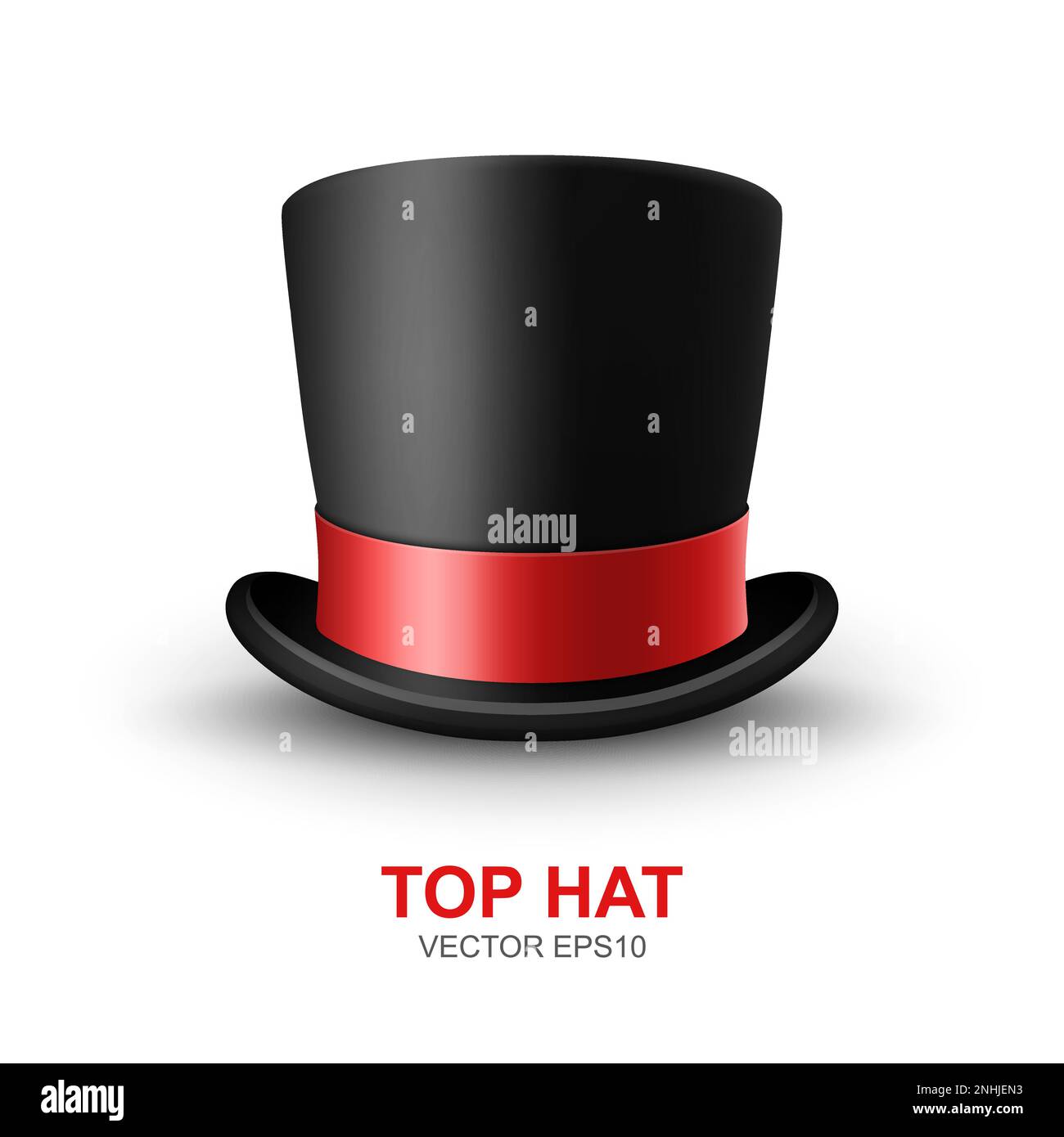 Vector 3d Realistic Black Top Hat with Red Ribbon Closeup Isolated on ...