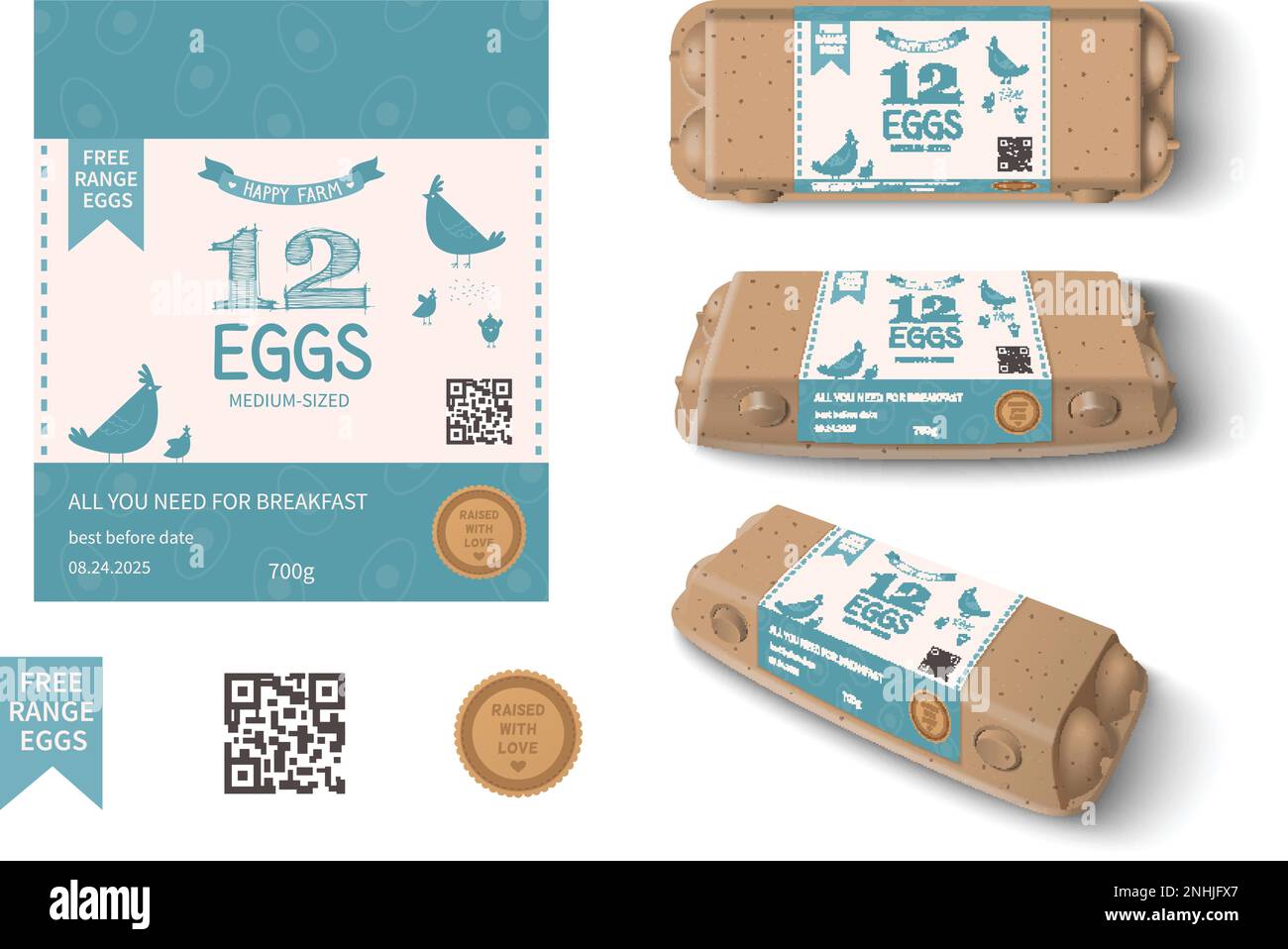 Chicken eggs package realistic mockup from different angles and color ...