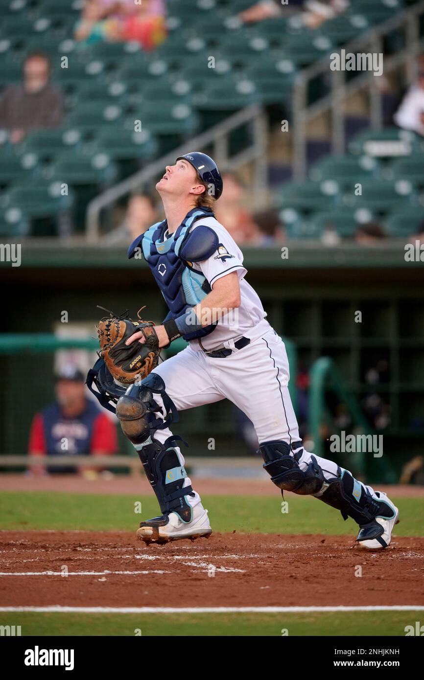 Montgomery Biscuits catcher Blake Hunt (28) looks for a popup during a ...