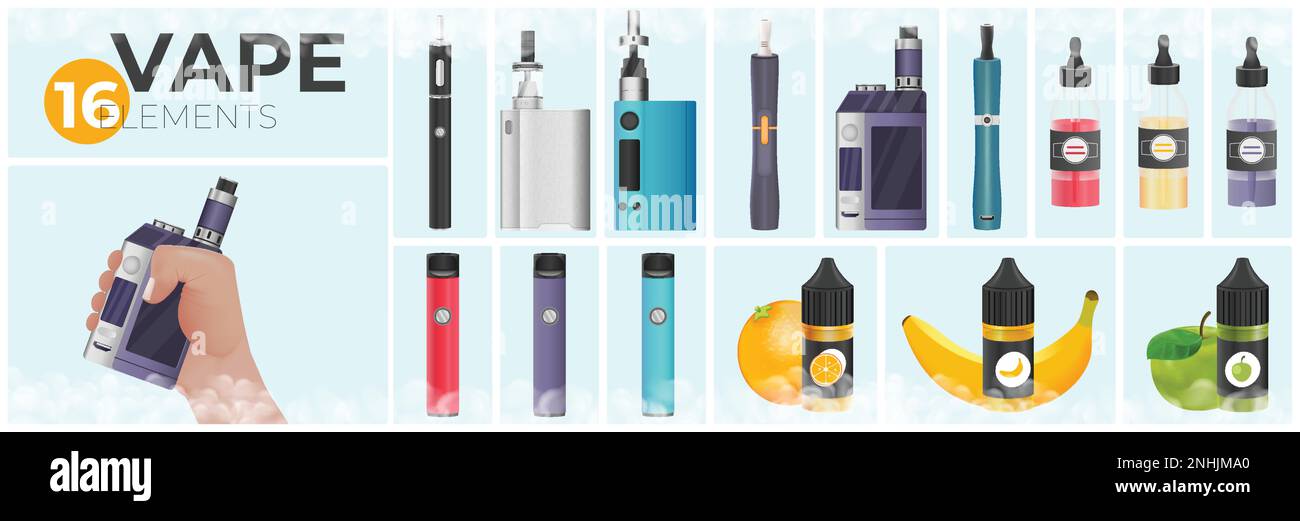 Vape realistic set with electronic cigarettes symbols isolated vector ...
