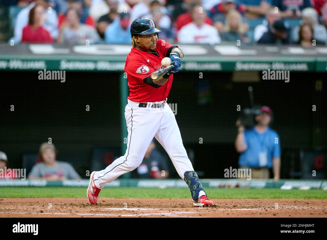 Cleveland Guardians Jose Ramirez (11) bats duringan MLB baseball game ...