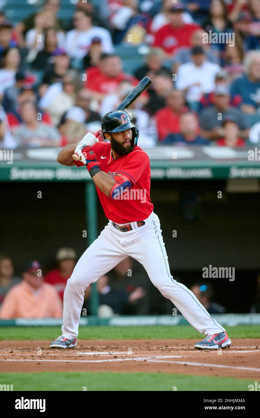 Cleveland Guardians Amed Rosario (1) bats during an MLB baseball game ...