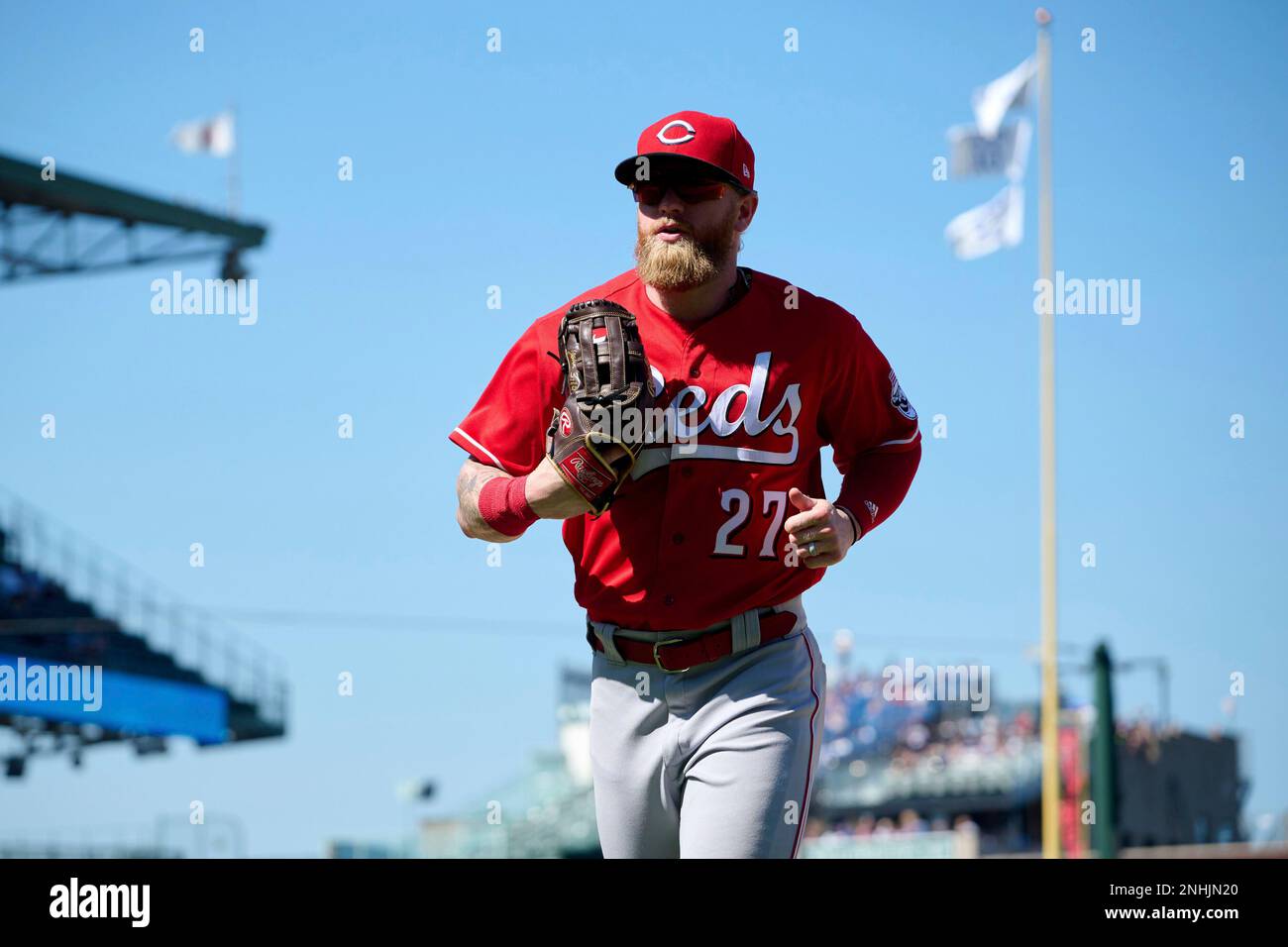 Cincinnati Reds left fielder Jake Fraley (27) jogs to the dugout during ...