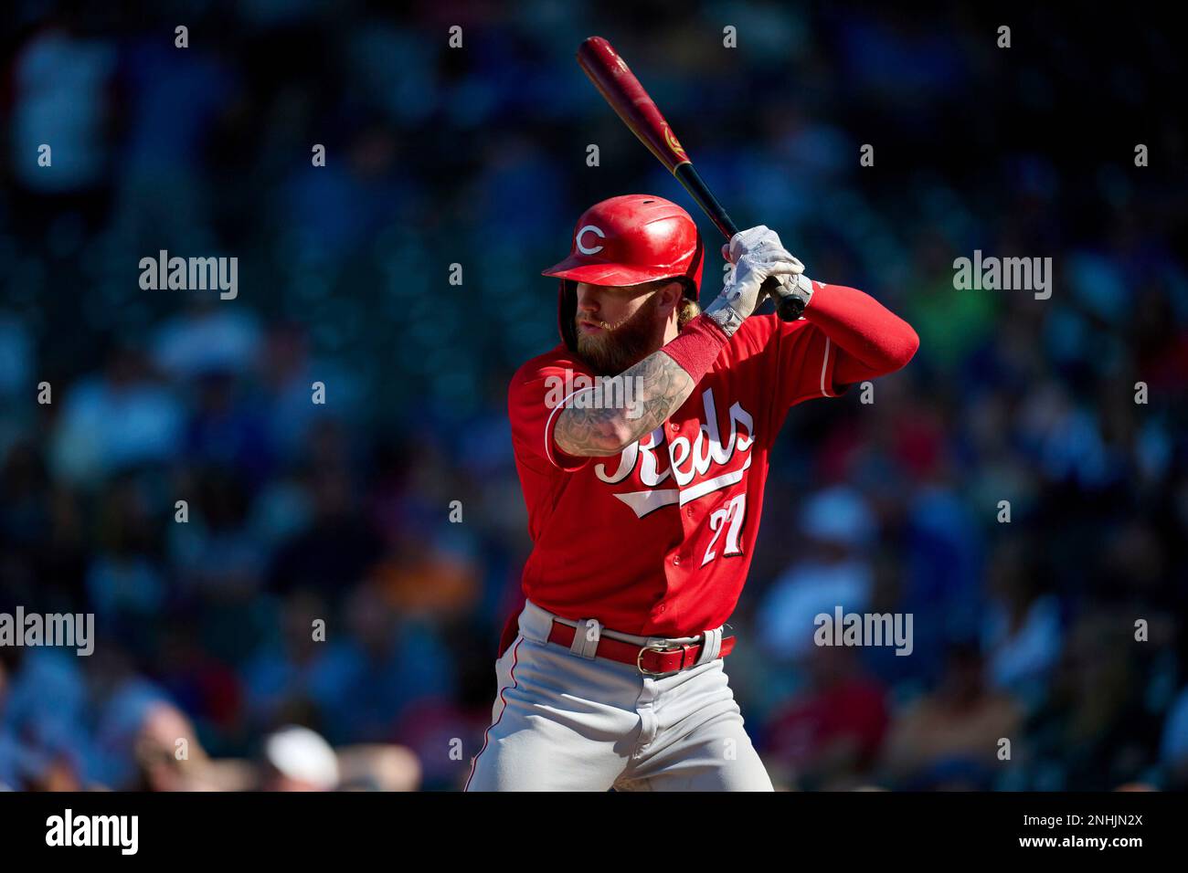Cincinnati Reds Jake Fraley (27) bats during a Major League Baseball ...
