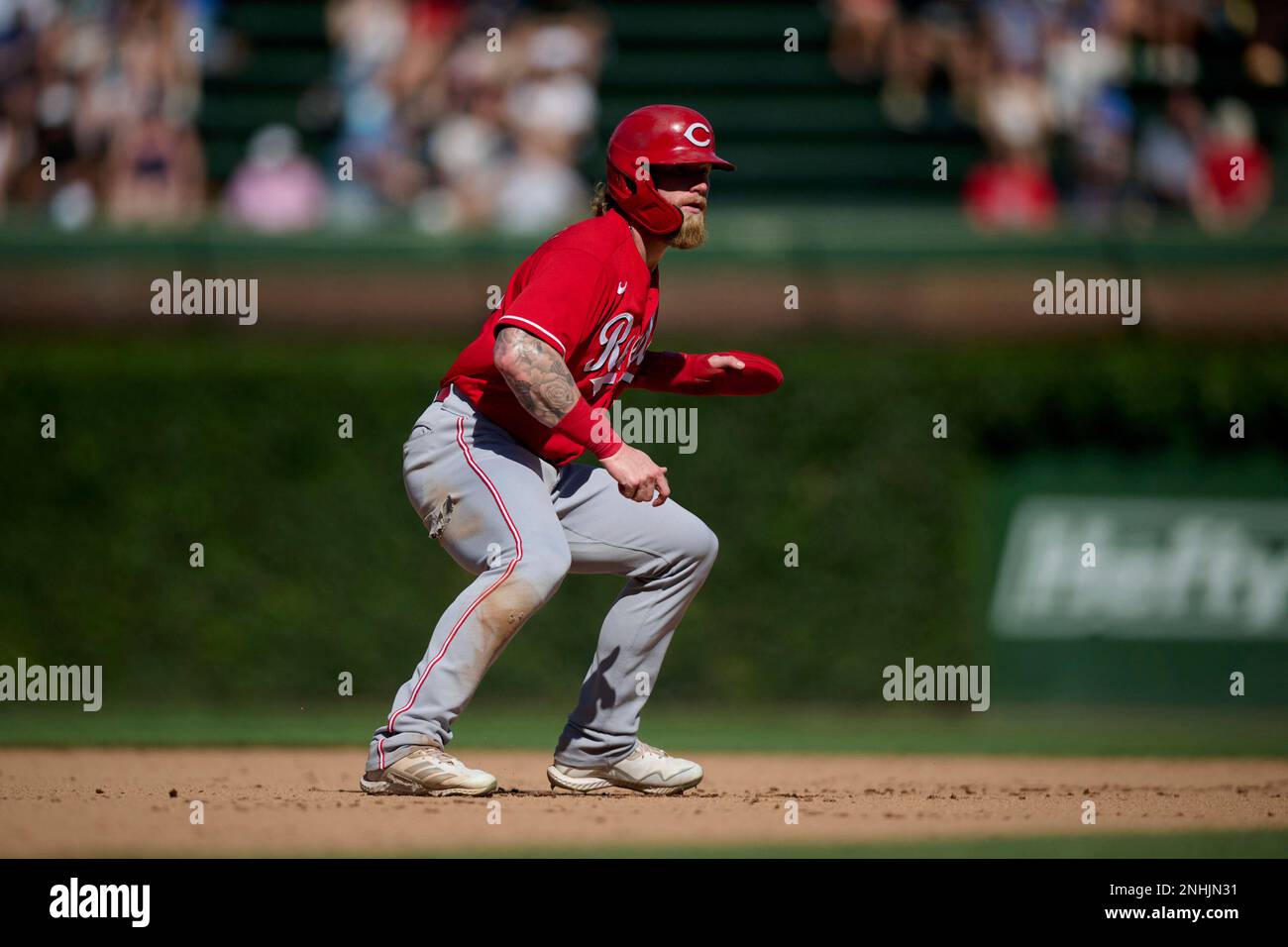 Cincinnati Reds Jake Fraley (27) leads off second base during a Major ...