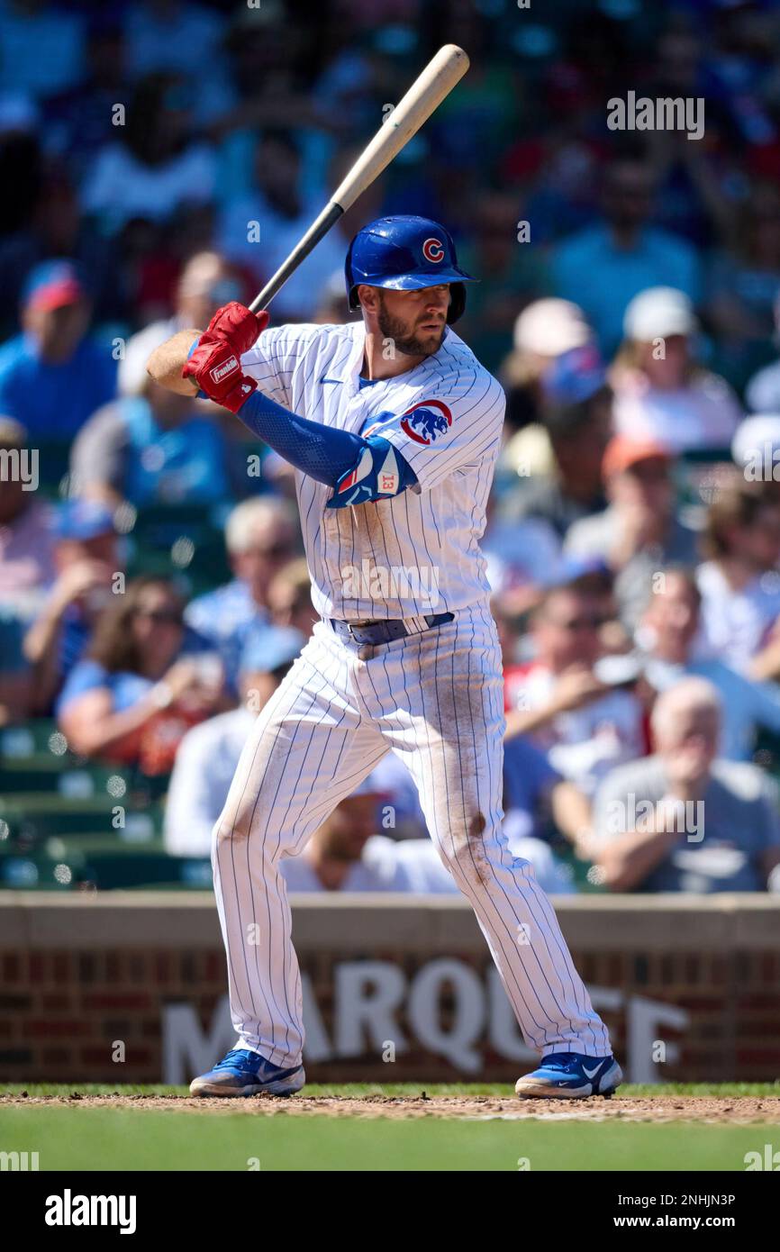 Chicago Cubs David Bote (13) bats during a Major League Baseball game ...