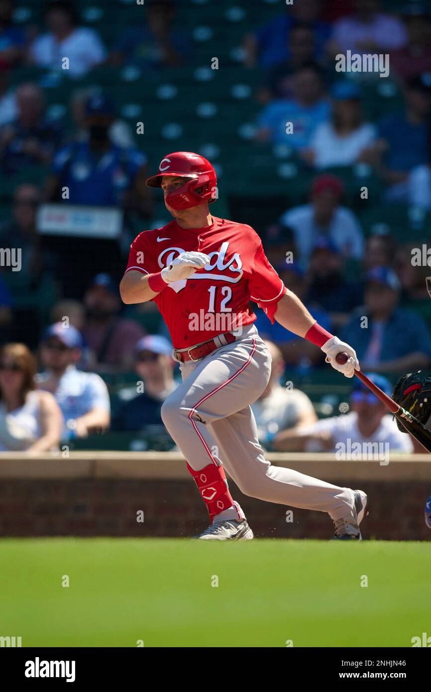 Cincinnati Reds Spencer Steer (12) bats during a Major League Baseball ...