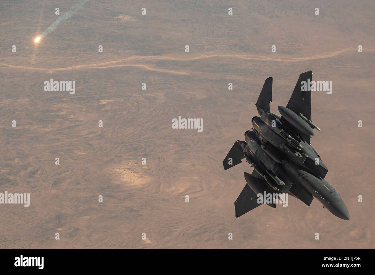 A U.S. Air Force F-15E Strike Eagle assigned to the 389th Expeditionary ...