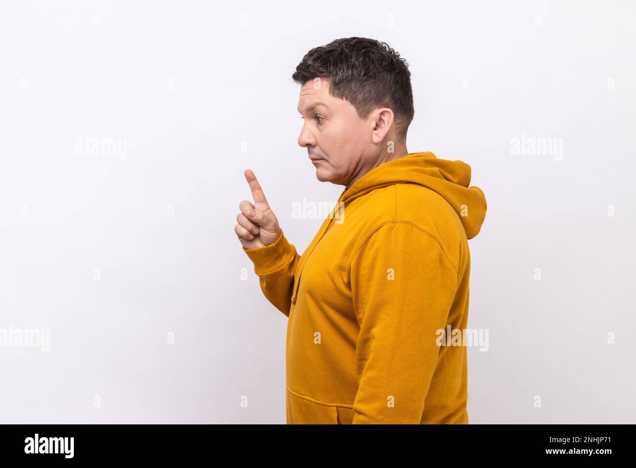 Side view of angry middle aged man scolding for mistake, dissatisfied ...