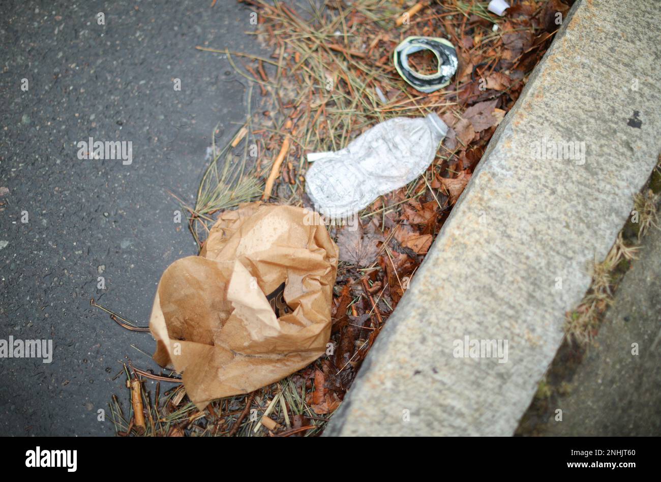 Trash in public street showing littering dumped not recycled Stock ...