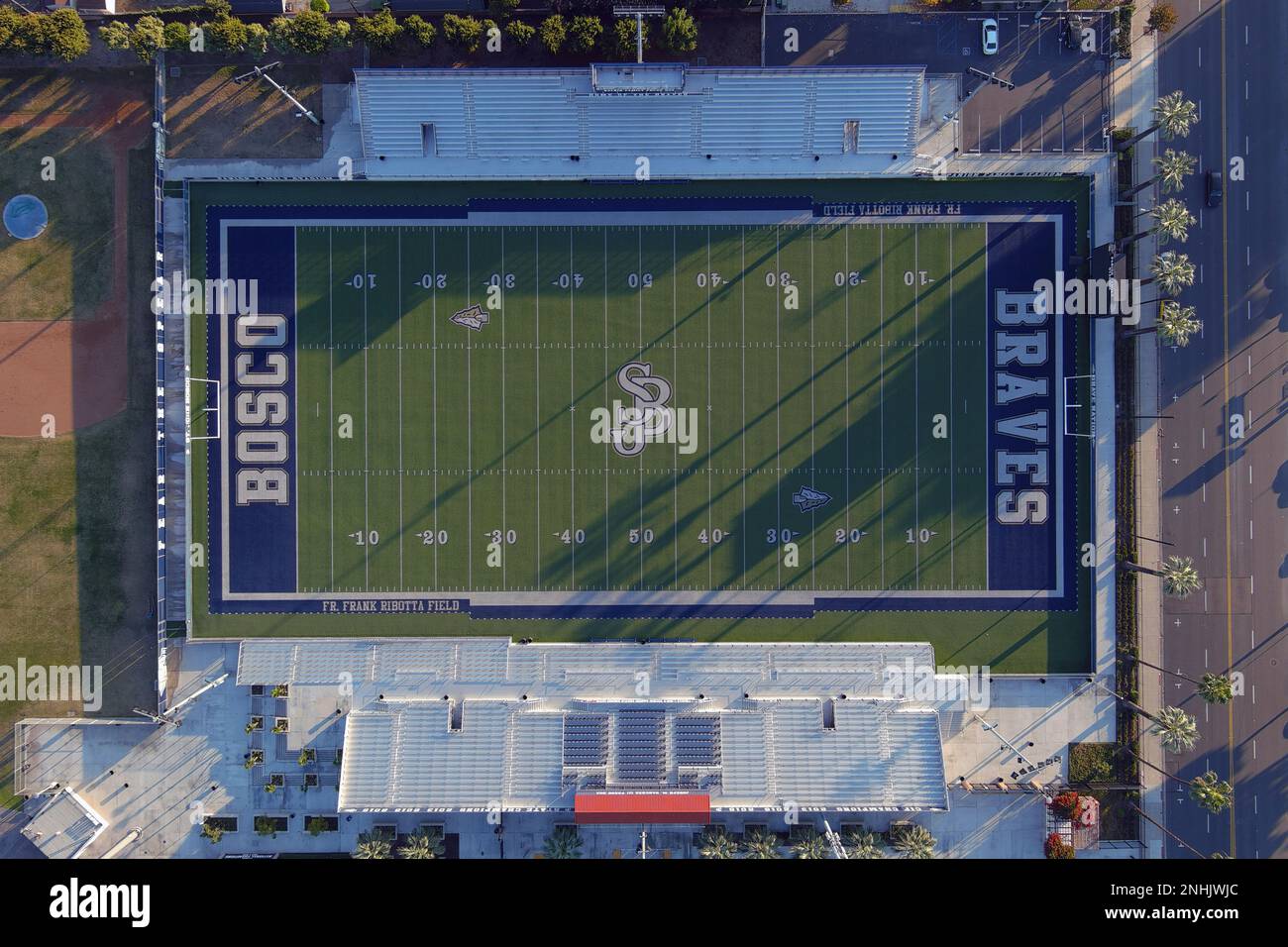 A general overall aerial view of the St. John Bosco Braves logo on the ...