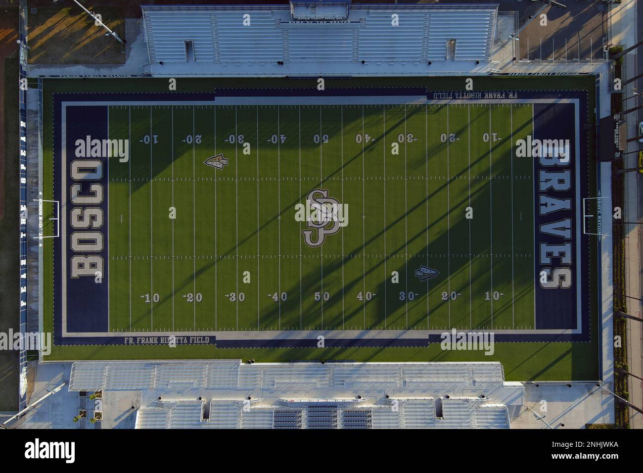 A general overall aerial view of the St. John Bosco Braves logo on the ...