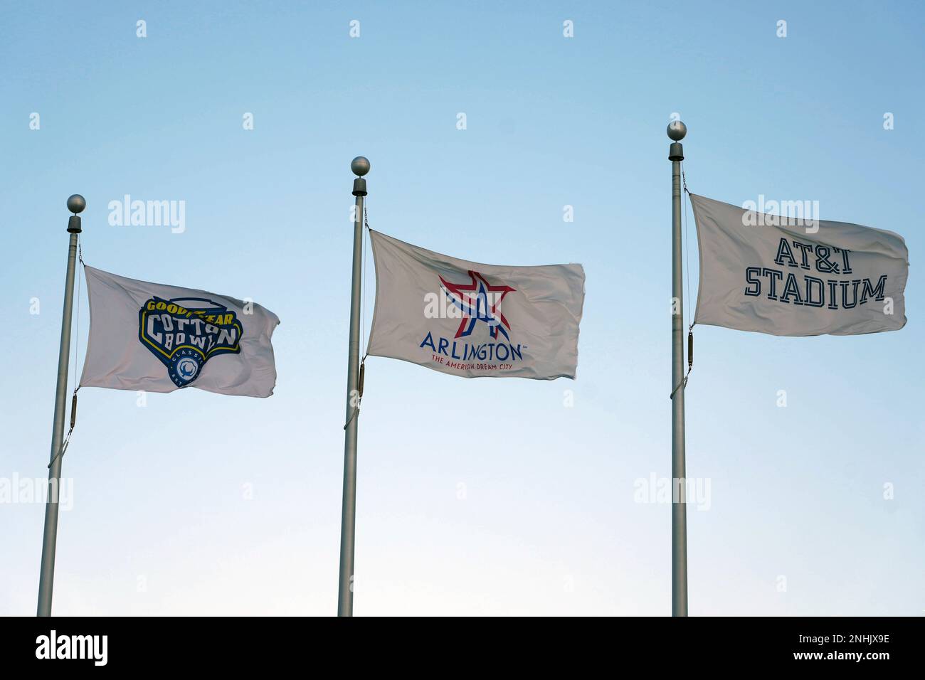Goodyear Cotton Bowl, City of Arlington and AT&T Stadium flags, Tuesday ...