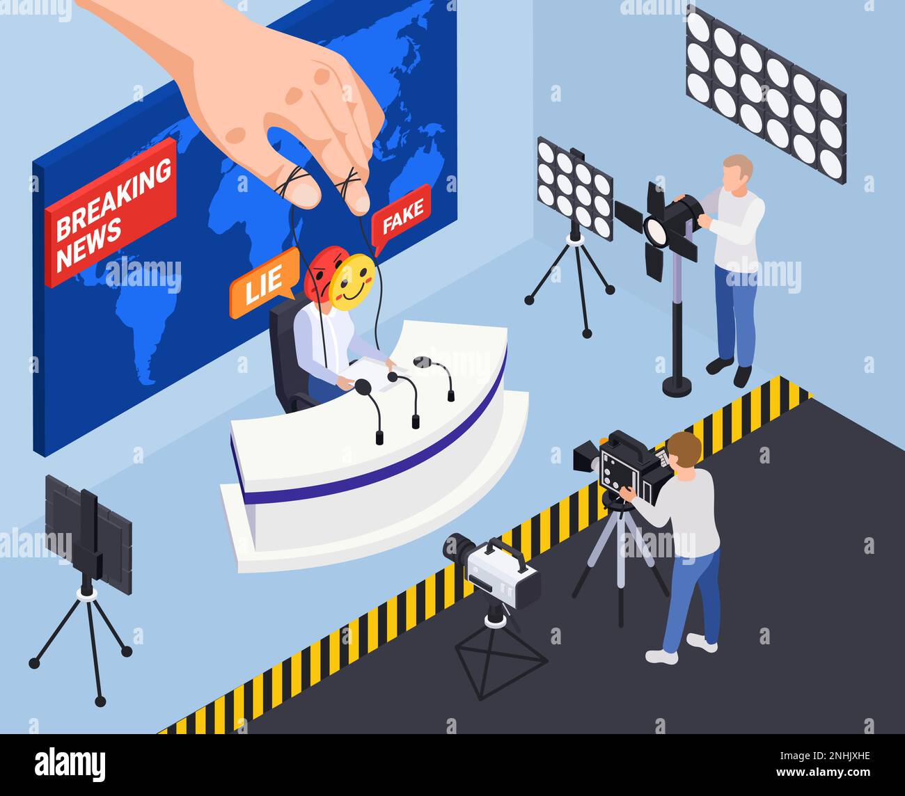 Fake news disinformation propaganda isometric composition with view of ...