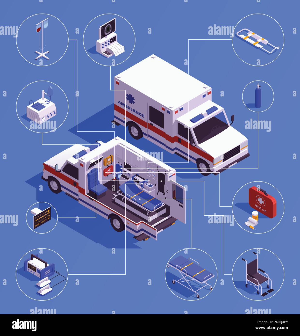 Ambulance car in cut isometric infographics background depicting ...