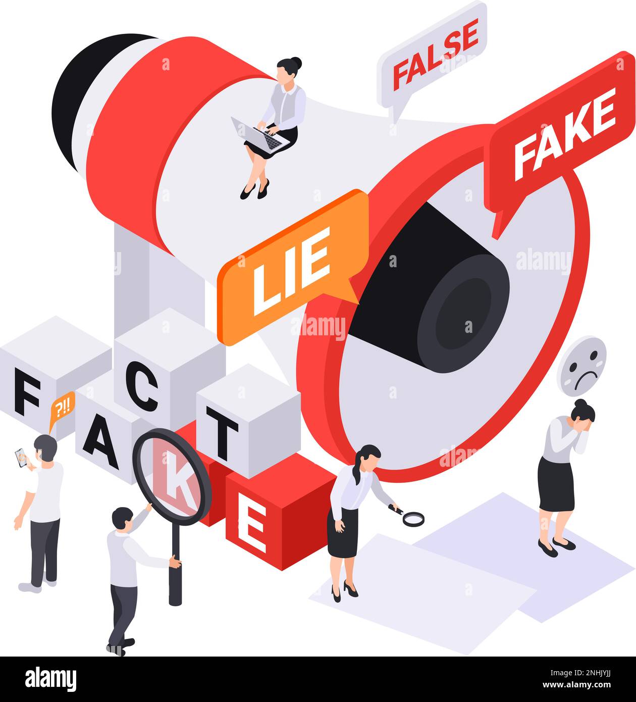 Fake news disinformation propaganda isometric composition with big ...