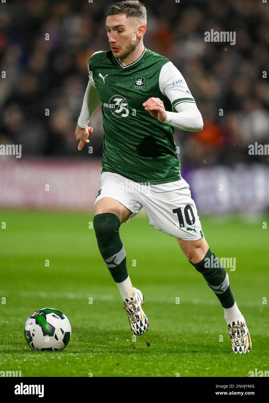 Plymouth Argyle midfielder Danny Mayor (10) attacking during the Papa ...