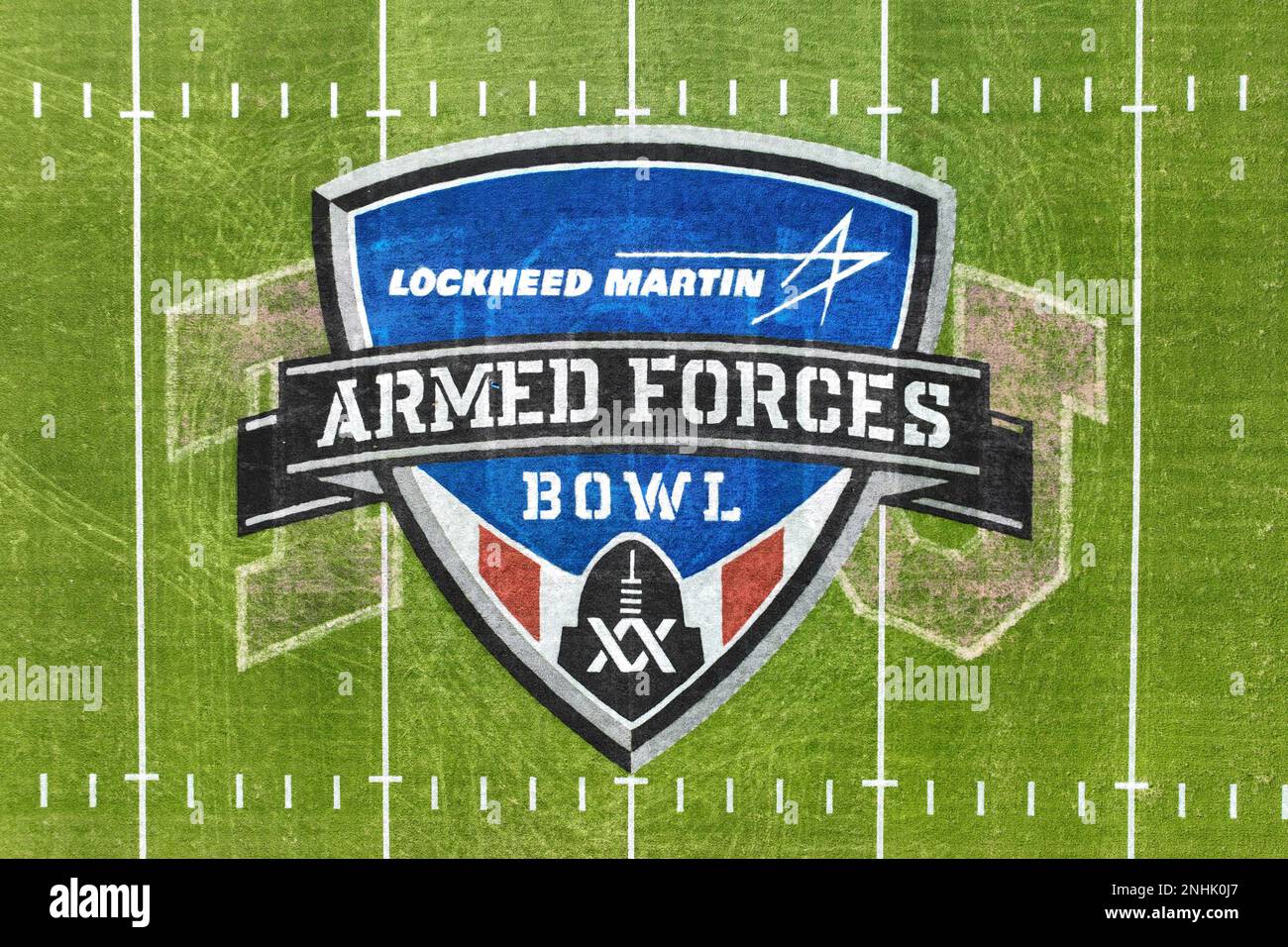 The Lockheed Martin Armed Forces Bowl logo at midfield at Amon G ...