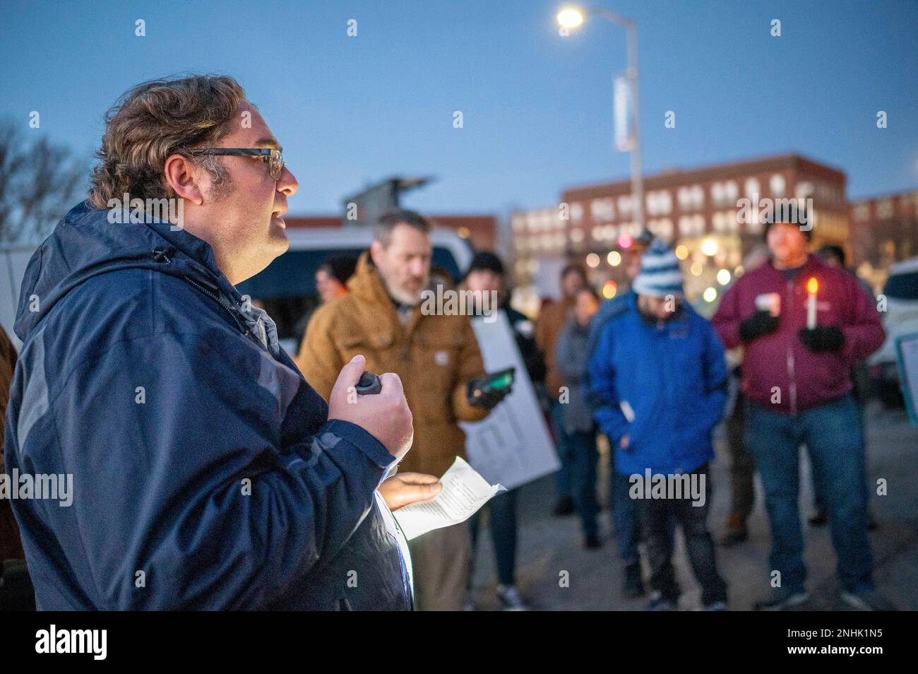 Mayor Carl Sheline makes a few remarks before a vigil which is part of ... Mayor Carl Sheline makes a few remarks before a vigil which is part of ...