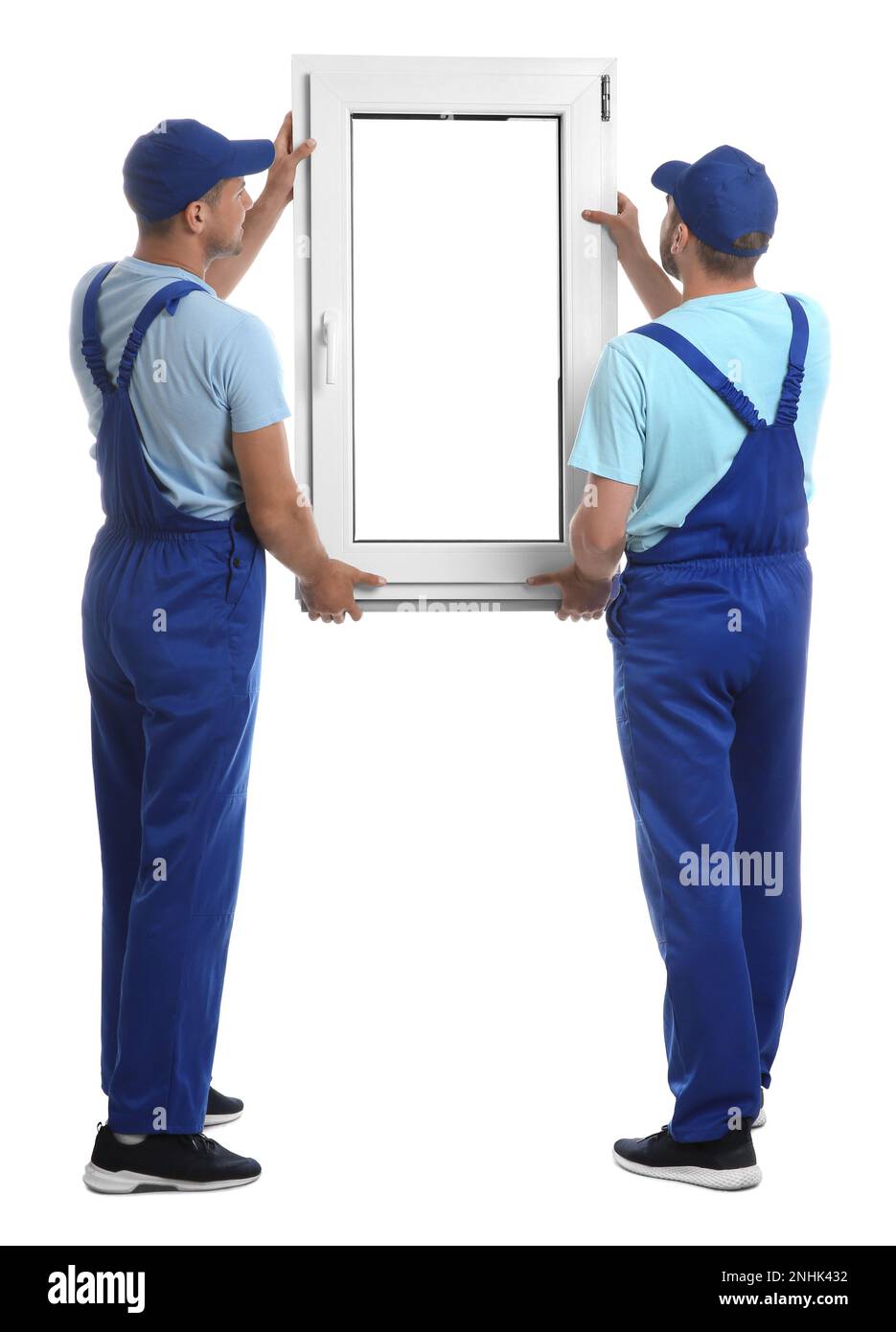 Construction workers installing new windows window hi-res stock ...