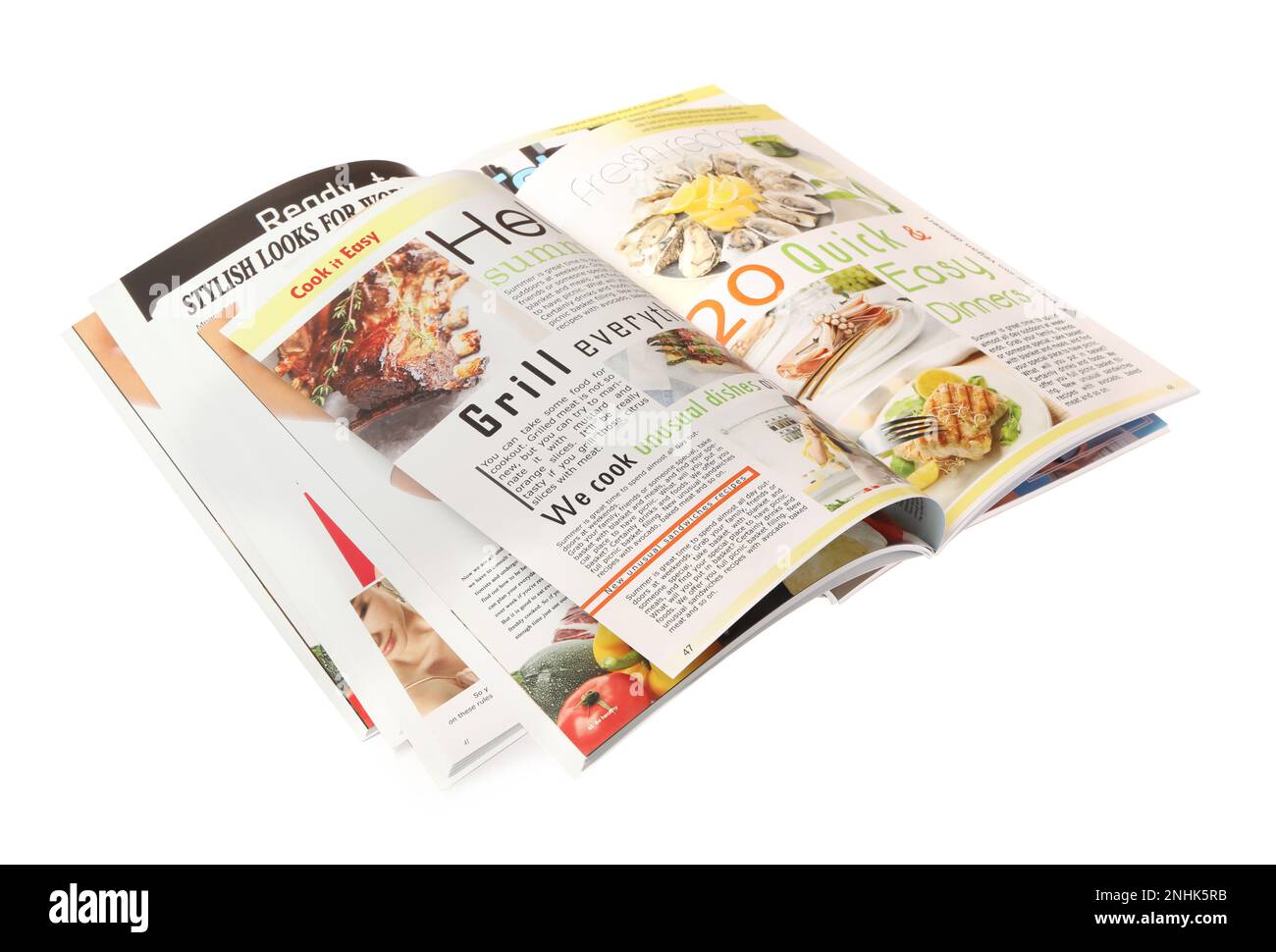 Stack of different magazines on white background Stock Photo - Alamy