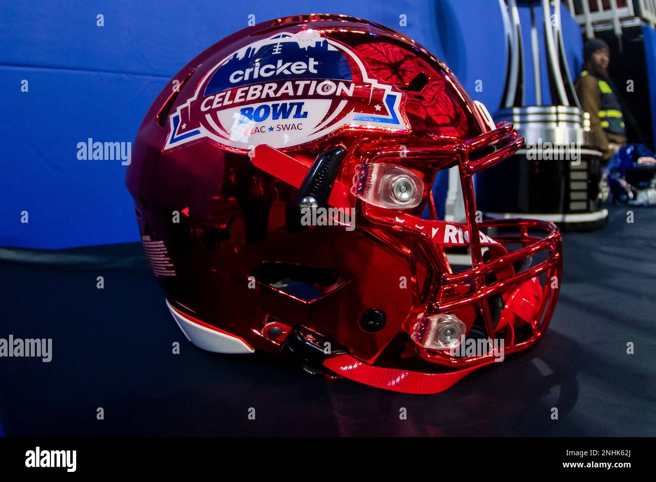 ATLANTA, GA - DECEMBER 17: A bowl branded helmet on the display during ...