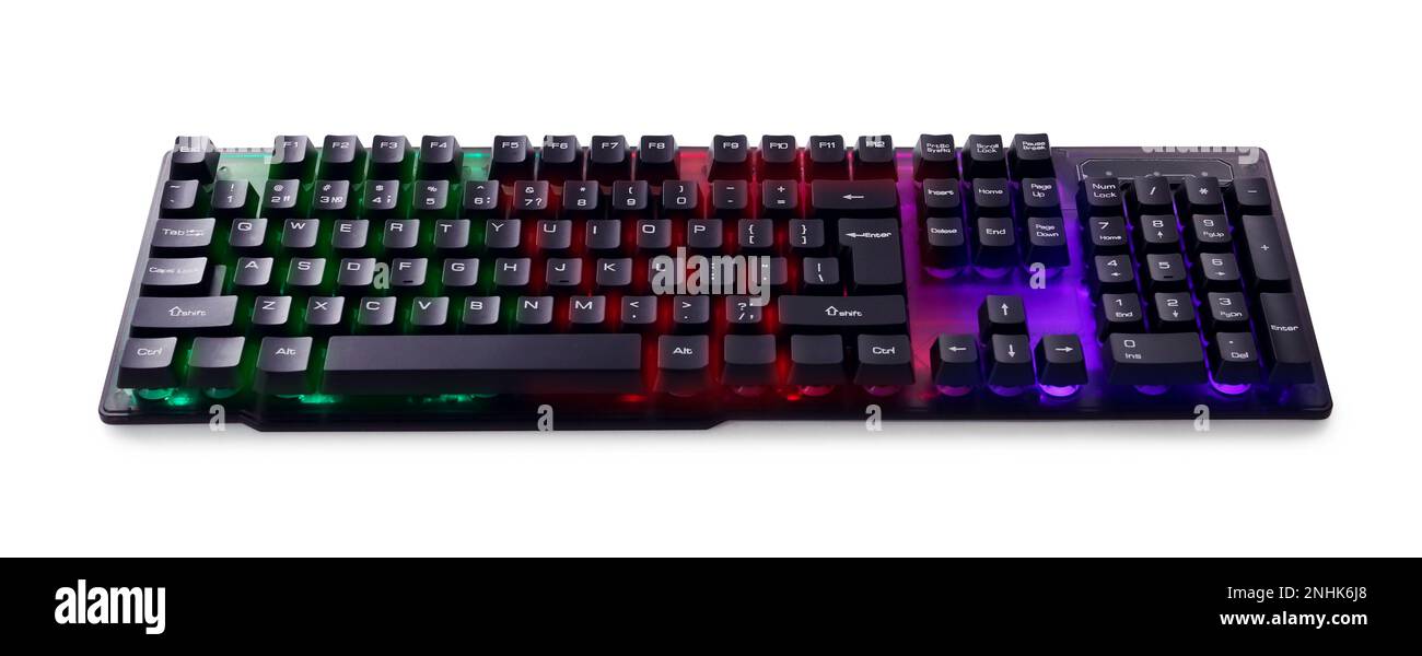 Modern mechanical RGB keyboard isolated on white Stock Photo - Alamy