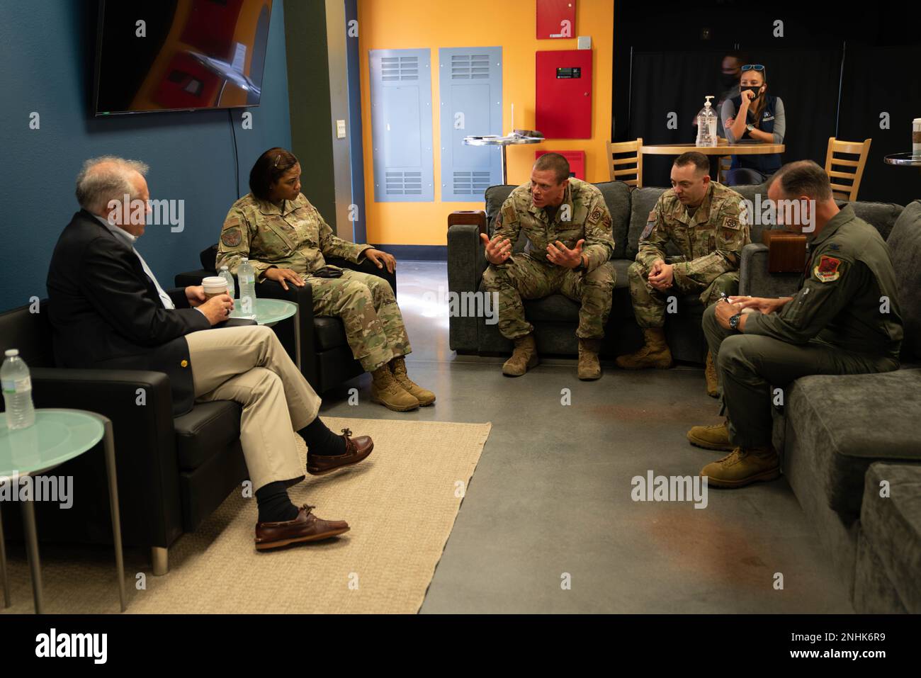 Secretary of the Air Force Frank Kendall speaks with leadership from ...
