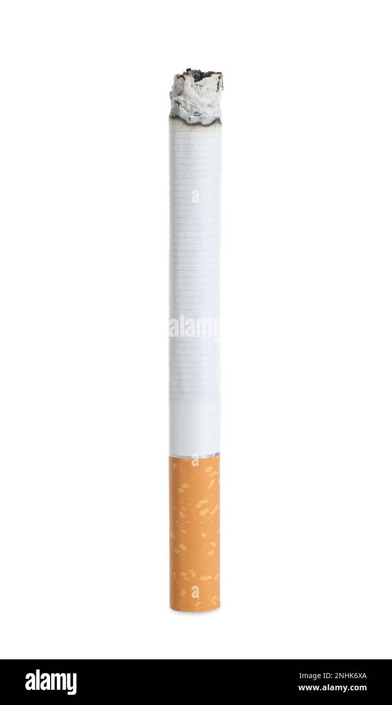 Cigarette with orange filter smoldering on white background Stock Photo ...