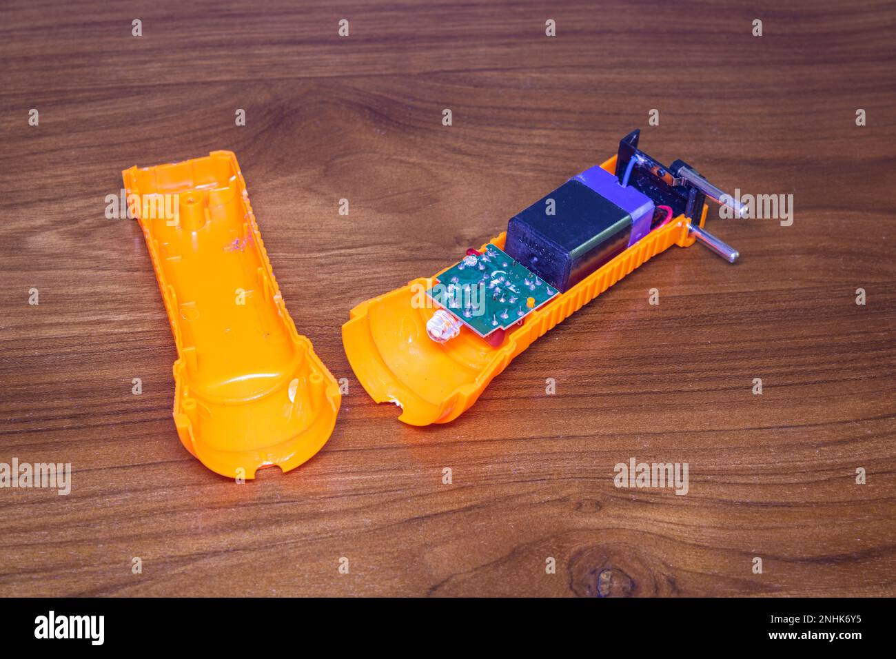 rechargeable torch inside, led bulb and circuit with the battery Stock ...