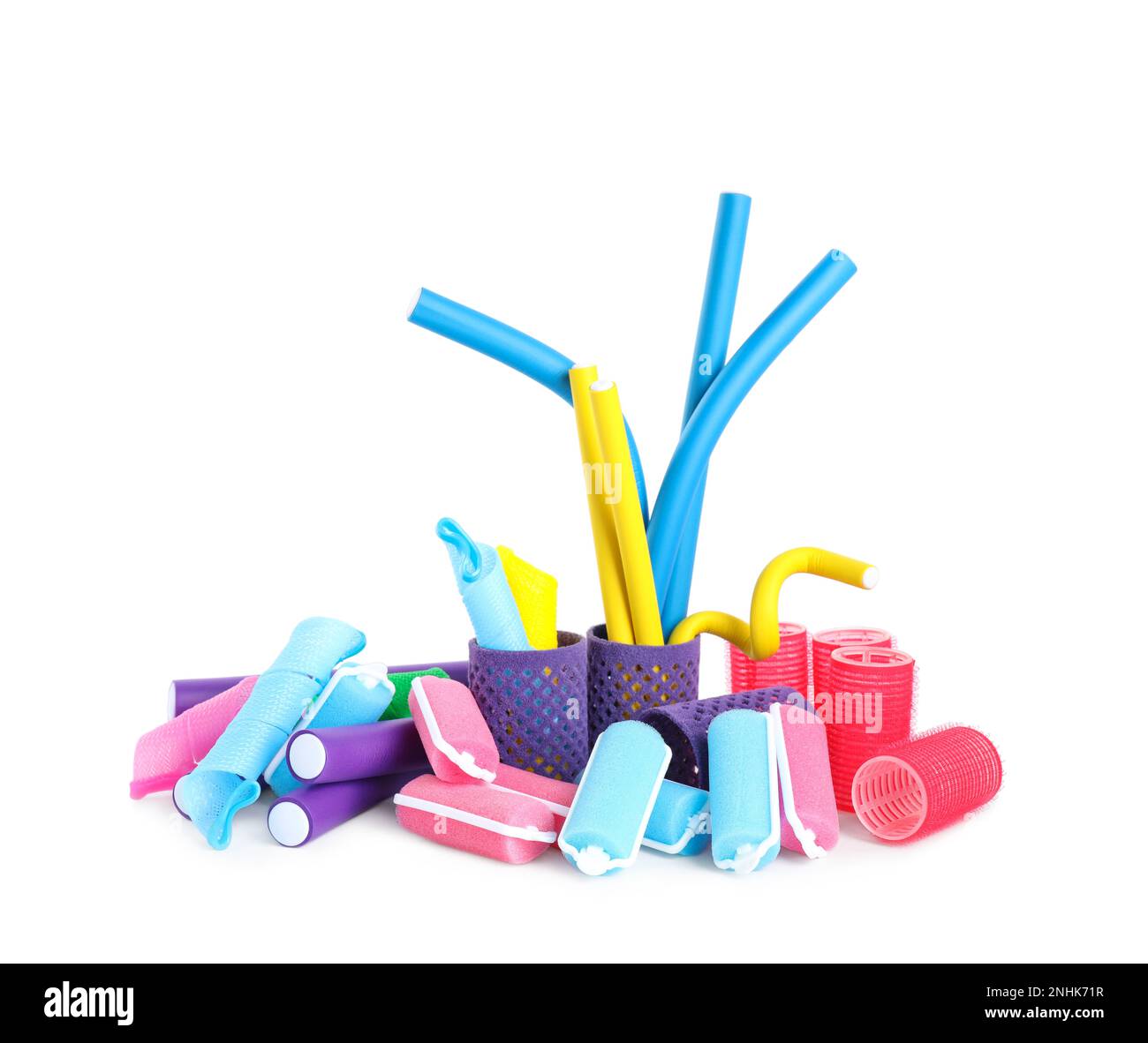 Different hair curlers isolated on white. Styling tool Stock Photo - Alamy