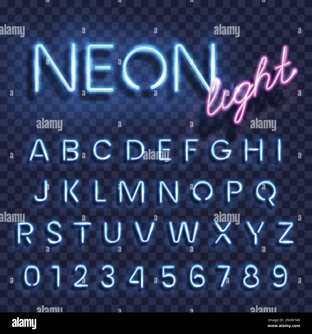 Neon light transparent background with realistic blue sparkling font ...