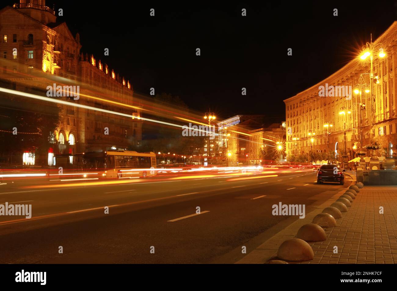 Beautiful view of night cityscape with light trail Stock Photo - Alamy