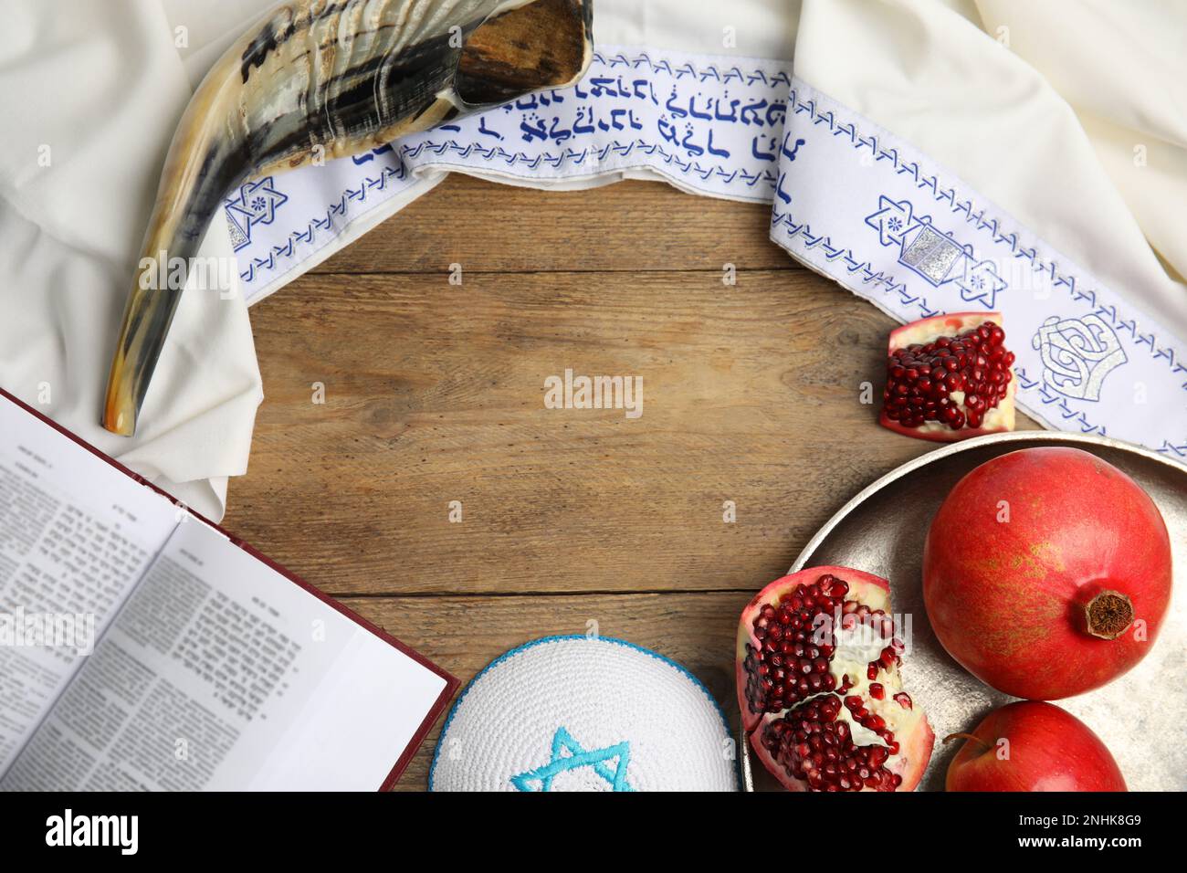 Frame of Rosh Hashanah holiday attributes with words Blessed Are You ...