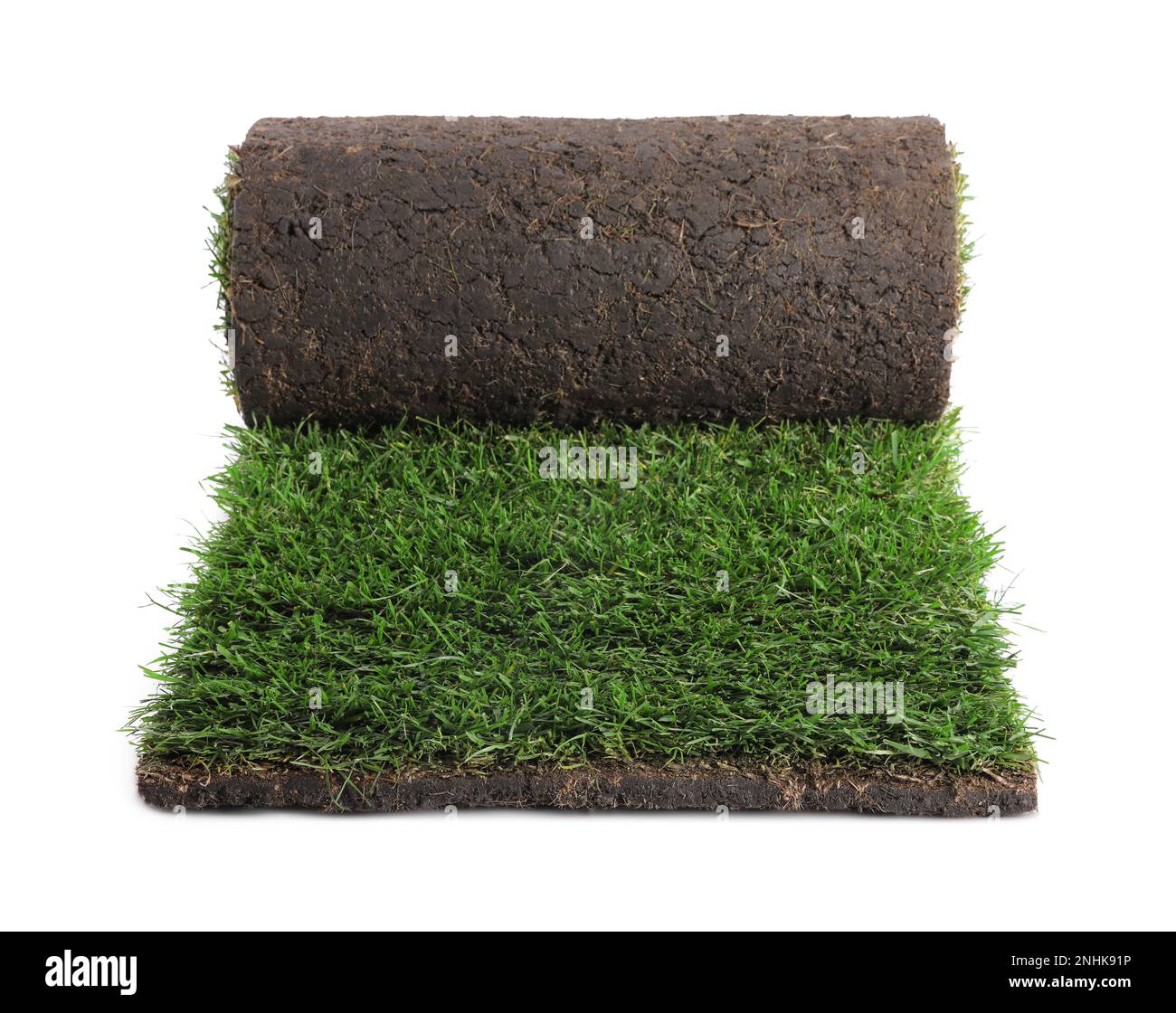 Rolled sod with grass on white background Stock Photo - Alamy