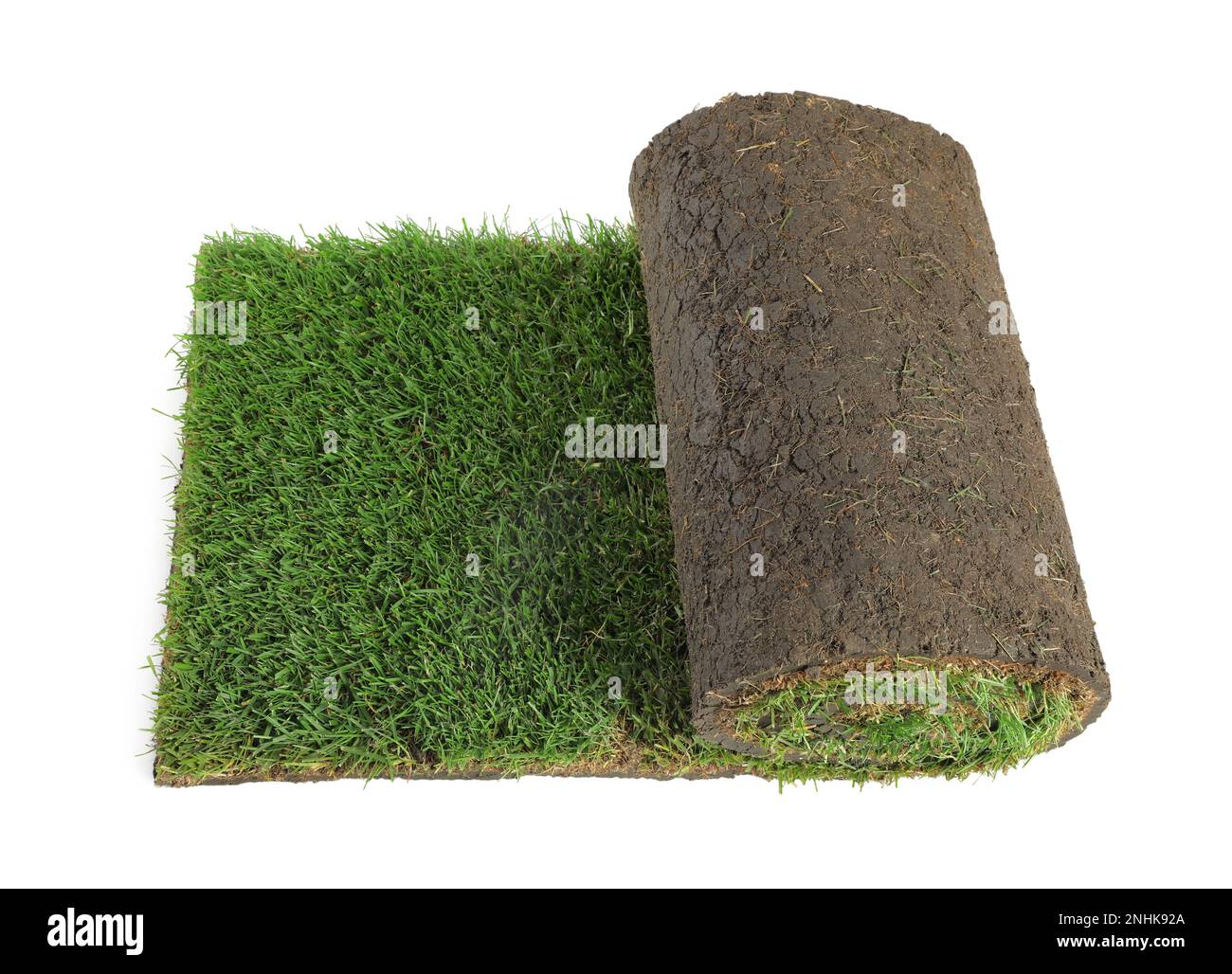 Rolled sod with grass on white background Stock Photo - Alamy