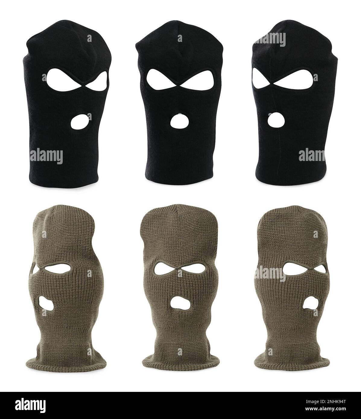 Set with different balaclavas on white background Stock Photo - Alamy