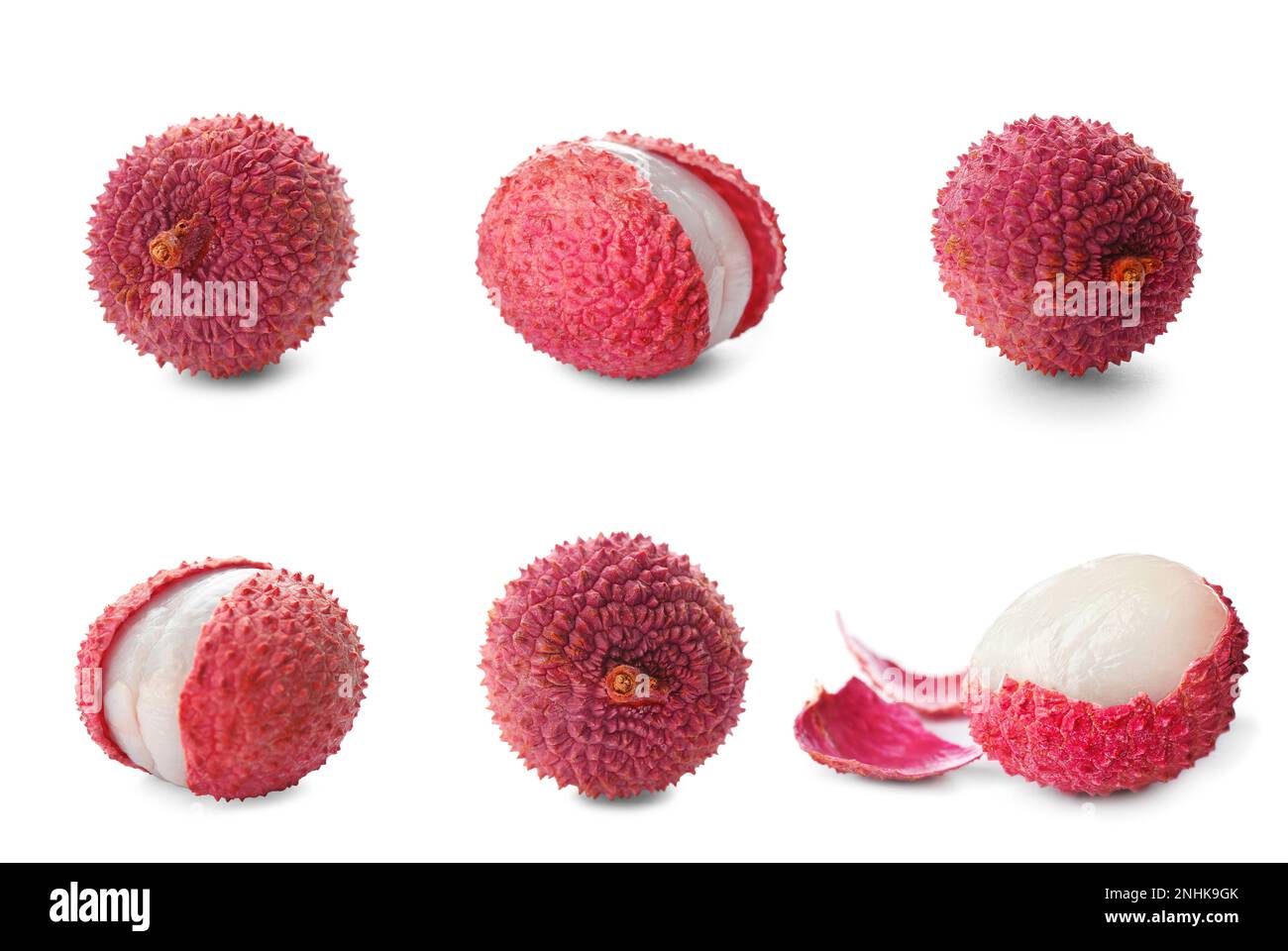 Set with tasty ripe lychee fruits on white background Stock Photo - Alamy