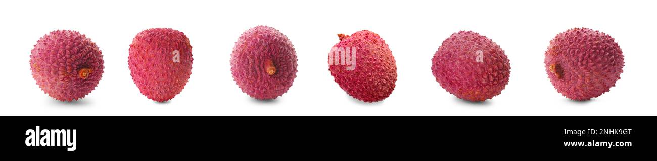 Set with tasty ripe lychee fruits on white background. Banner design ...