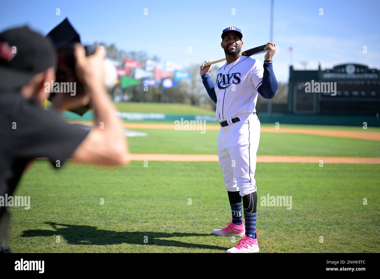 Tampa Bay Rays infielder Yandy Diaz poses for a photographer after ...