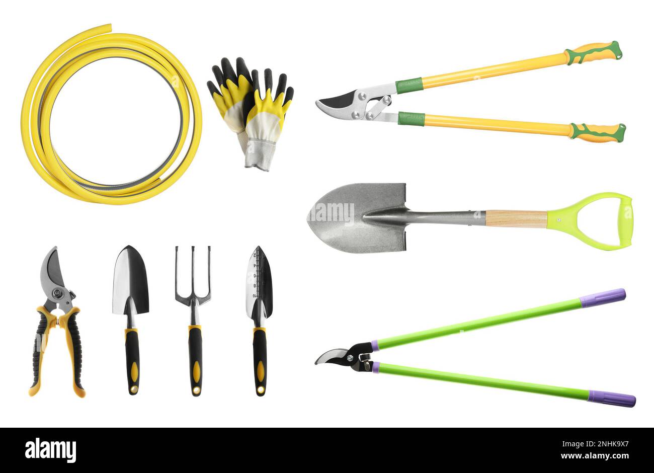 Set with different gardening tools on white background Stock Photo - Alamy