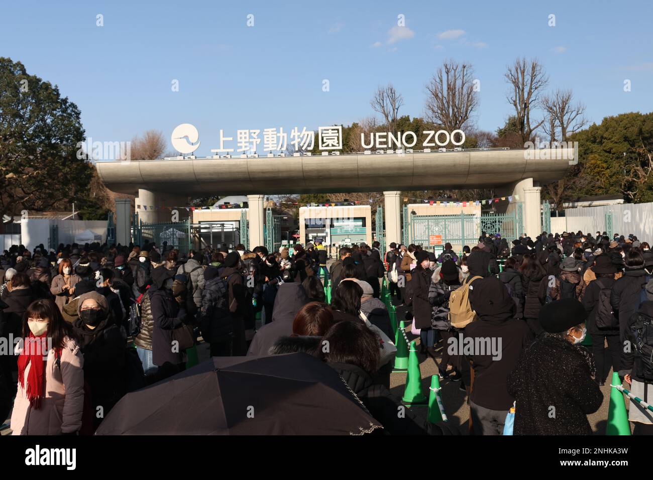 People wait in line to see female giant panda Xiang Xiang at the Ueno ...