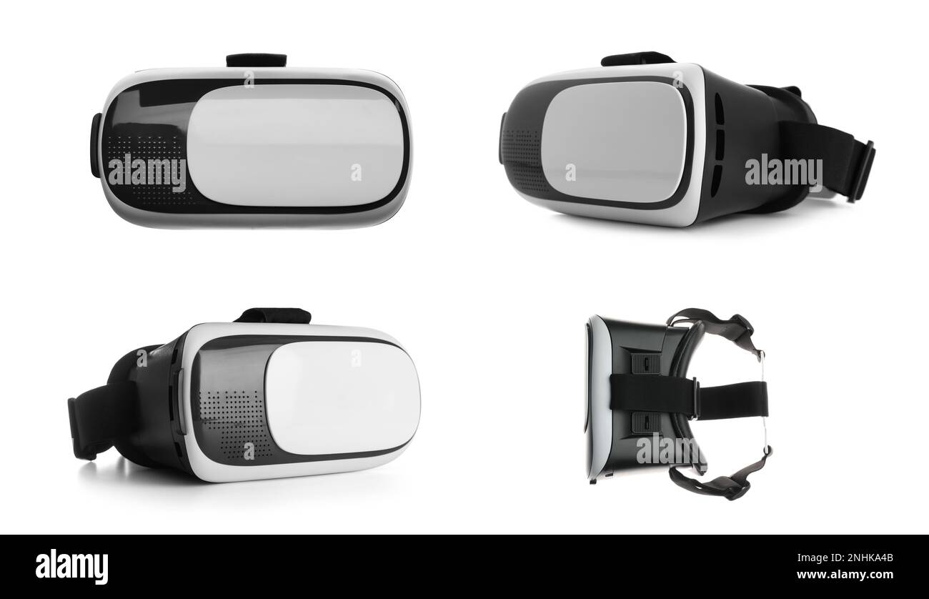 Modern virtual reality headsets on white background Stock Photo - Alamy