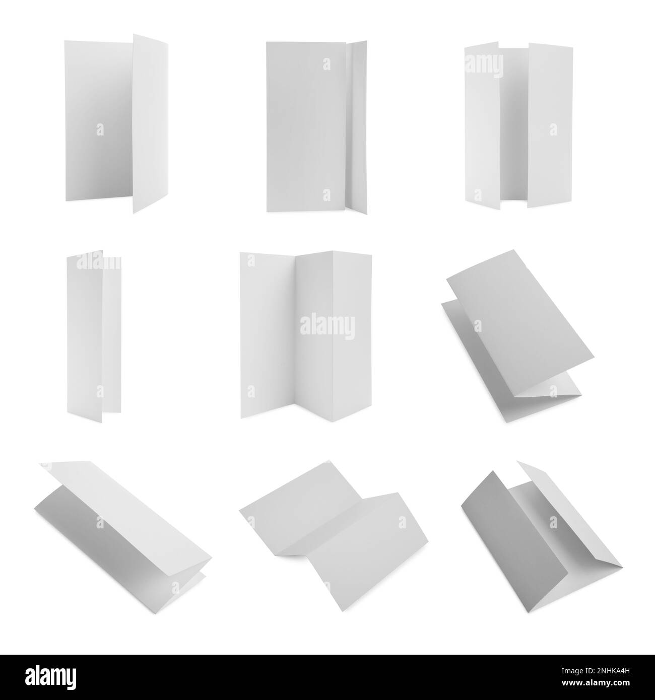 Set with blank paper brochures on white background. Mockup for design ...