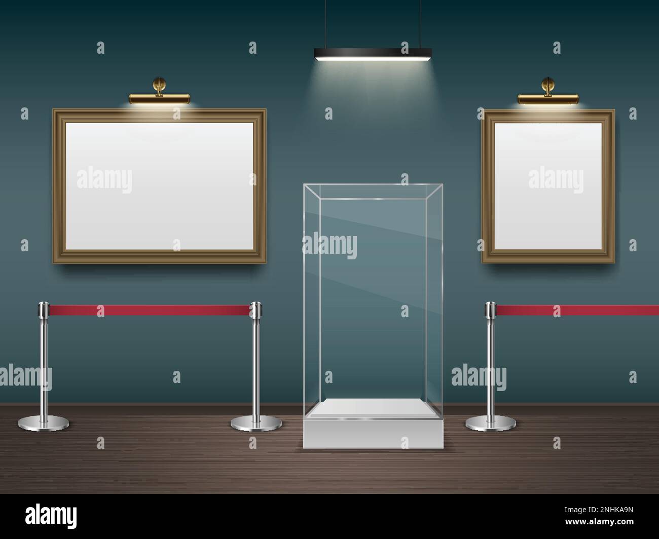 Gallery museum realistic mockup with exhibition picture frames vector ...