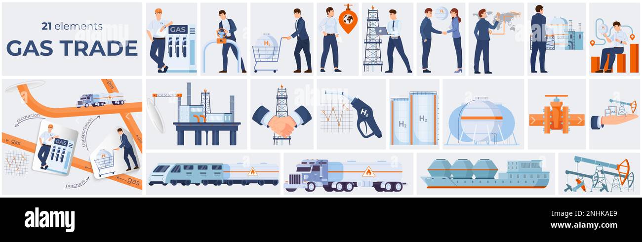 Gas trade flat composition of twenty one elements symbolizing ...