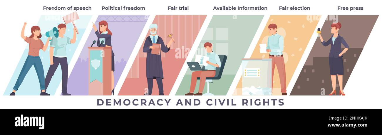 Democracy and civil rights flat concept with people fighting for fair ...